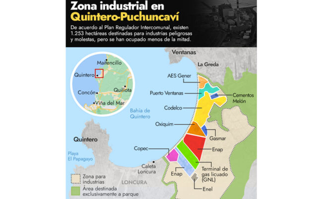 Mapa de las empresas que operan en la zona industrial de Quintero ...