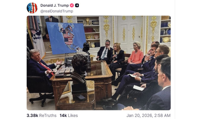 Trump sigue provocando: publicó foto de Venezuela, Groenlandia y Canadá ...